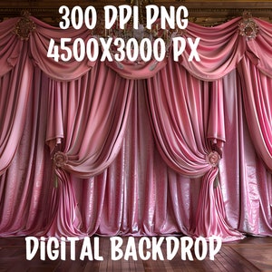 Digital Backdrop, Pink Curtain Background for Photo Editing, Beautiful ...