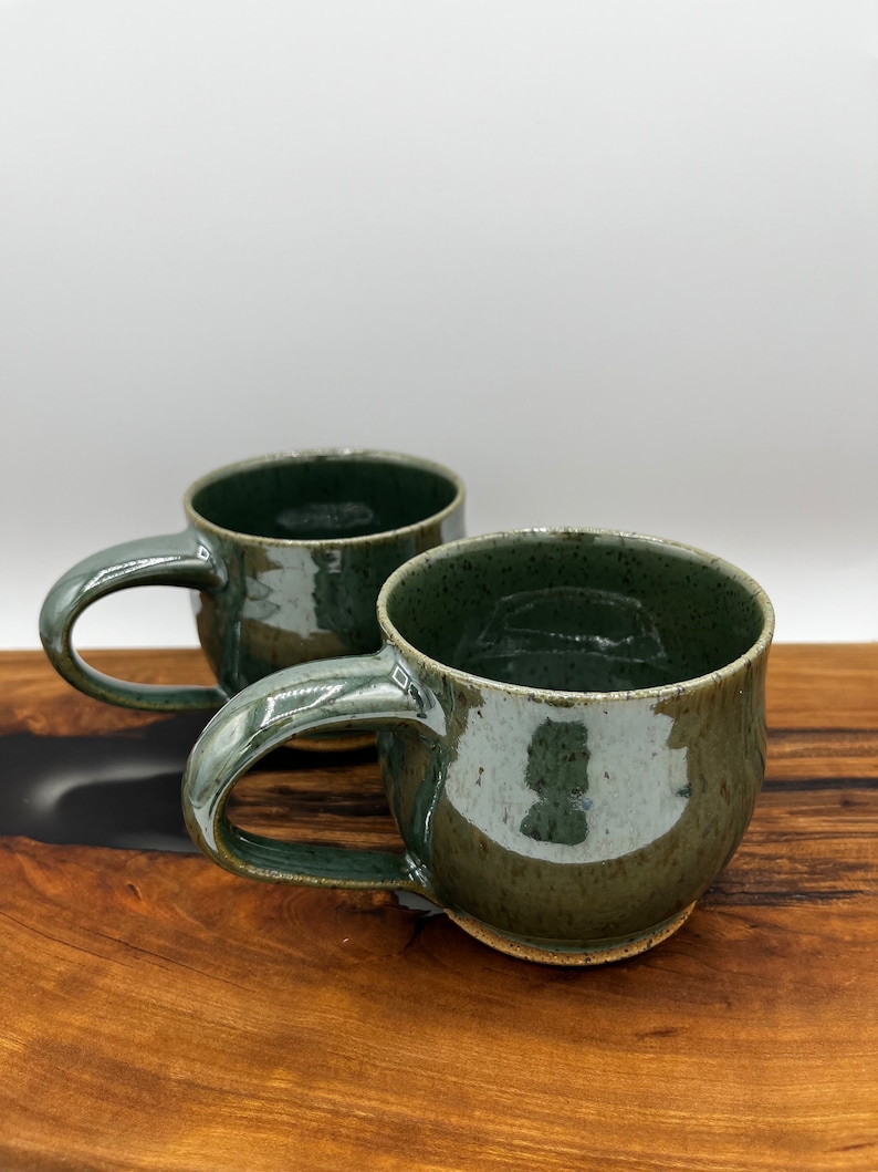 Dark Green Ceramic Mugs, Mug Set, Handmade Stoneware Pottery Mugs - Etsy