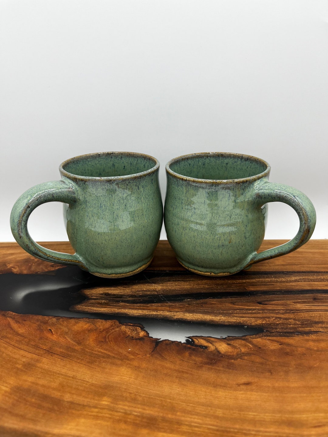 Green Ceramic Mugs, Mug Set, Handmade Stoneware Pottery Mugs - Etsy