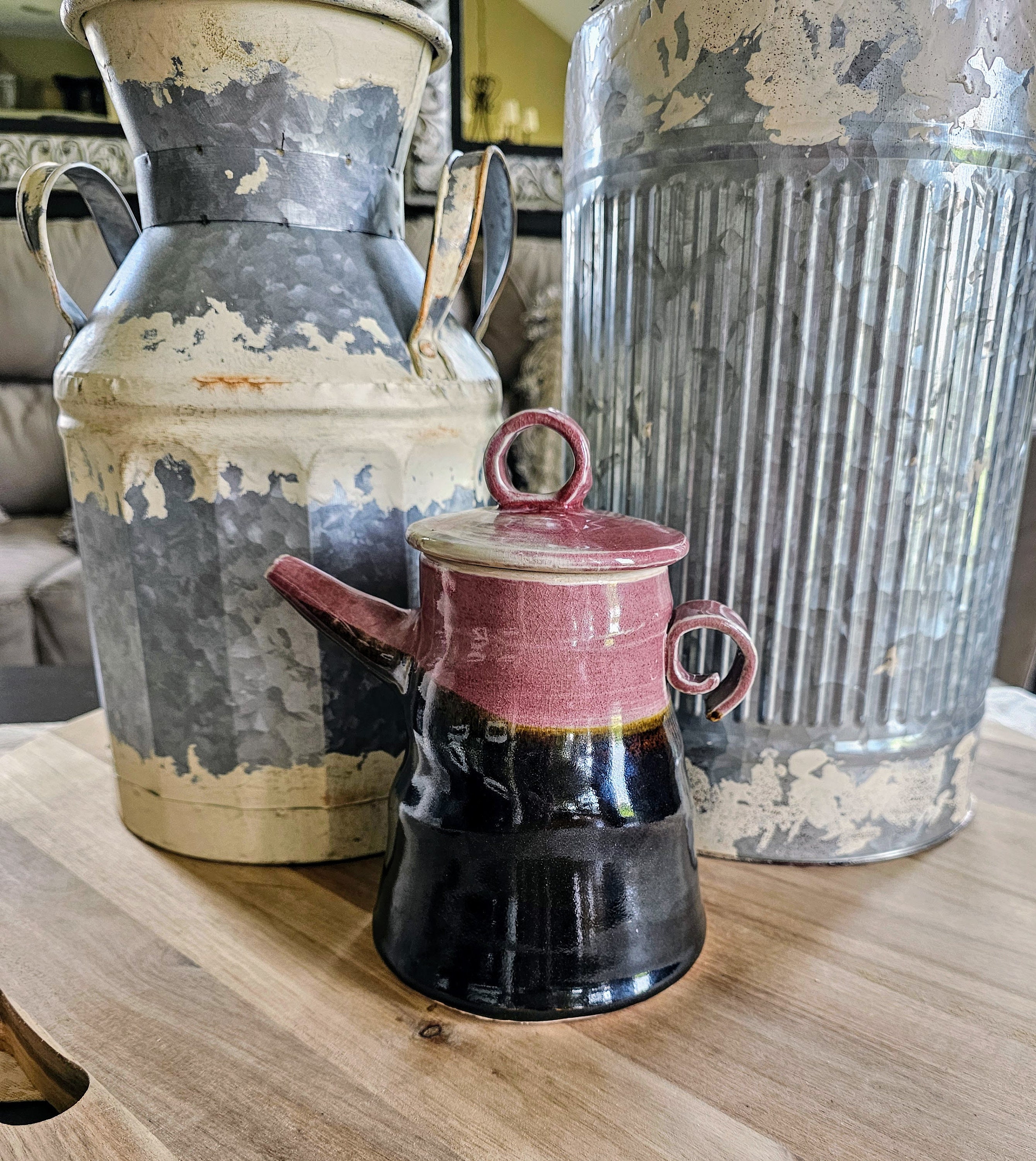Ceramic Pitcher Vase Vintage Flower Hand Painted Water Handmade ...