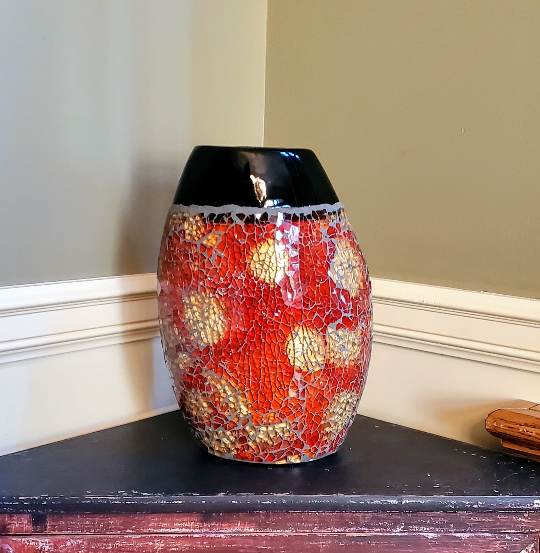 Red and Gold Crackled Ceramic Vase 9th Anniversary Crackle Glaze ...