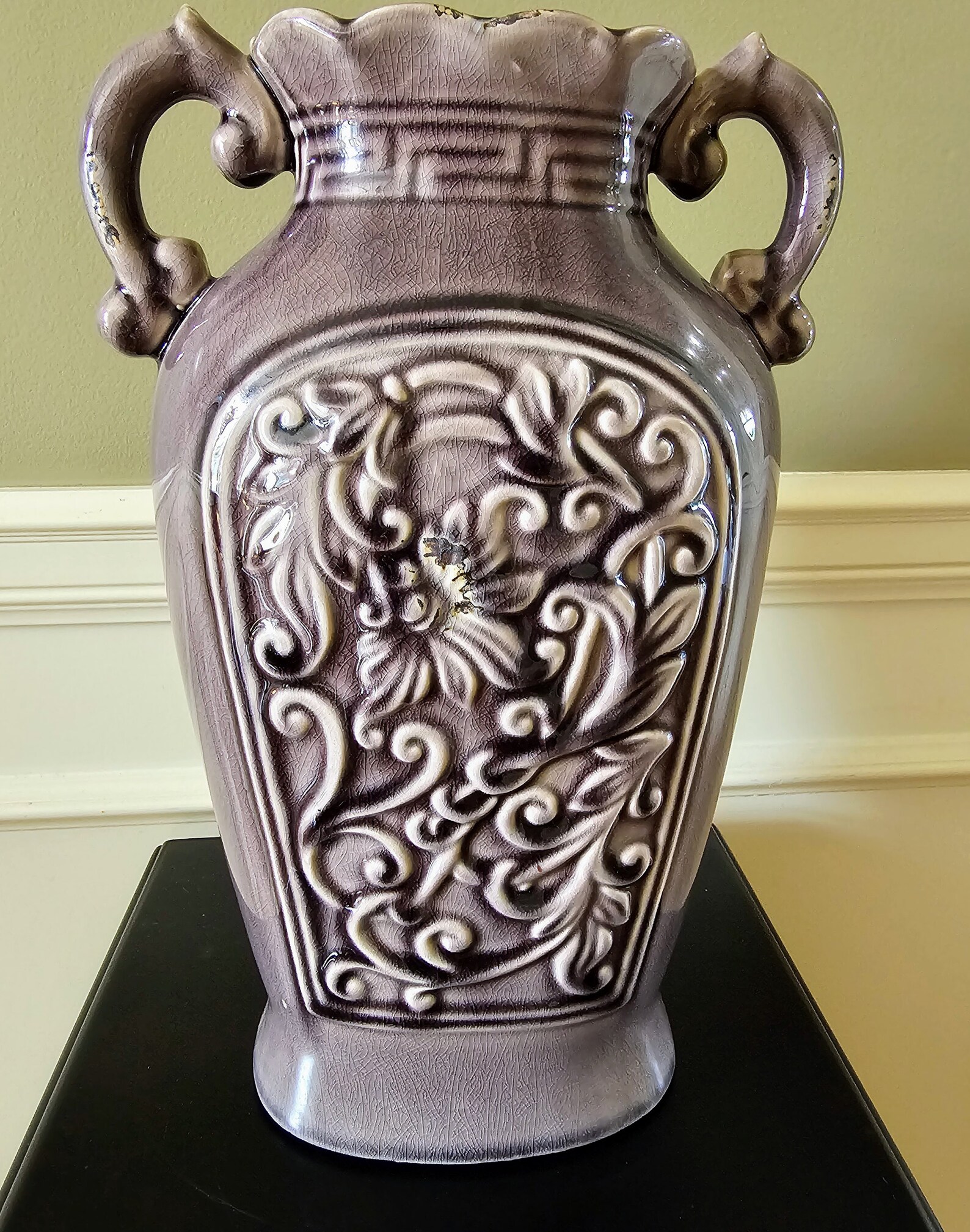Purple Vase Home Decor Flower Amethyst Art Ceramic Vintage Medium Large ...