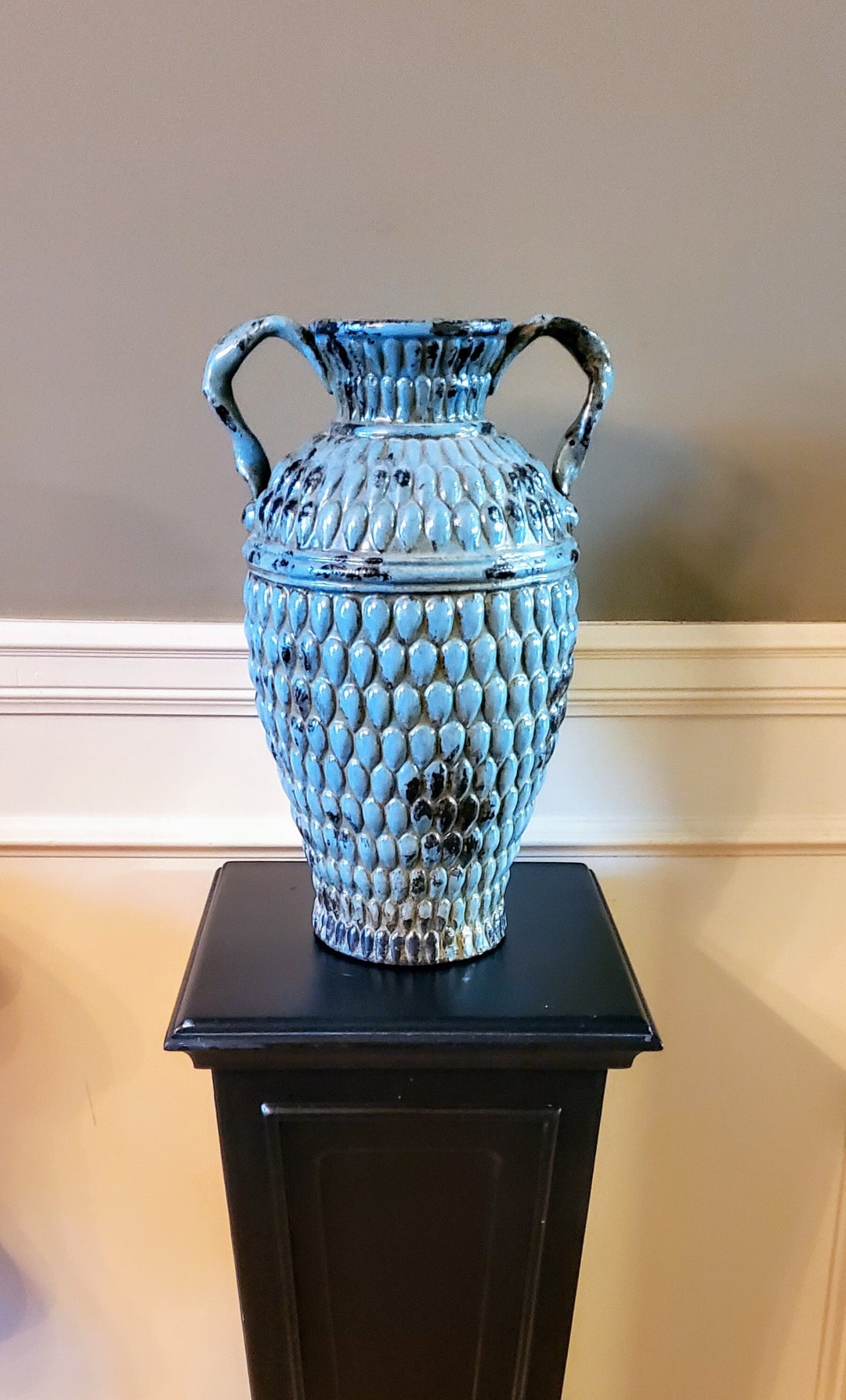 Rustic Teal Blue Flower Vase Home Decor Distressed Jar Housewarming ...