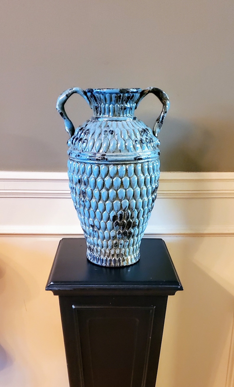 Rustic Teal Blue Flower Vase Home Decor Distressed Jar Housewarming ...