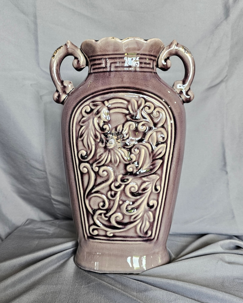 Purple Vase Home Decor Flower Amethyst Art Ceramic Vintage Medium Large ...