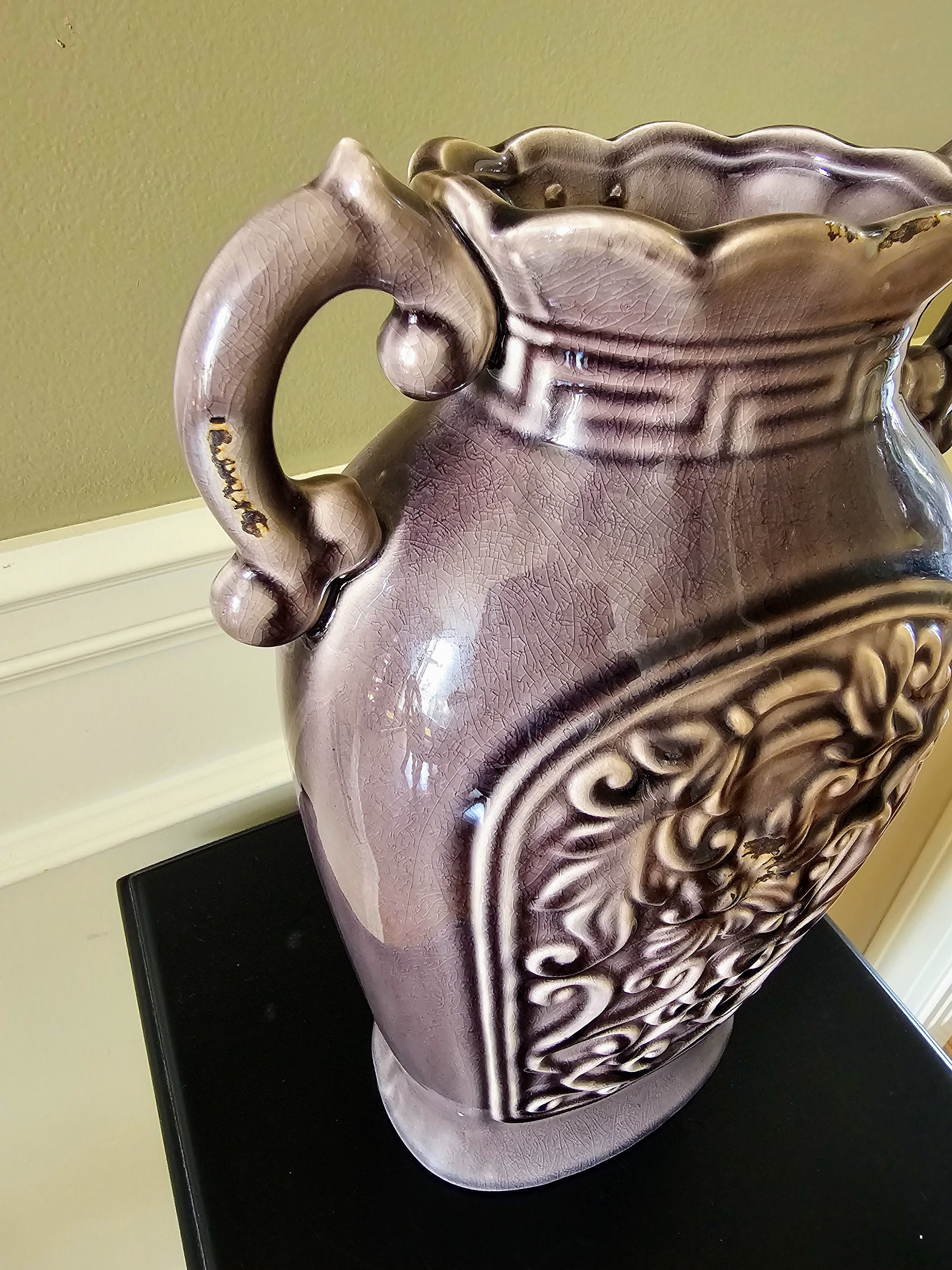 Purple Vase Home Decor Flower Amethyst Art Ceramic Vintage Medium Large ...