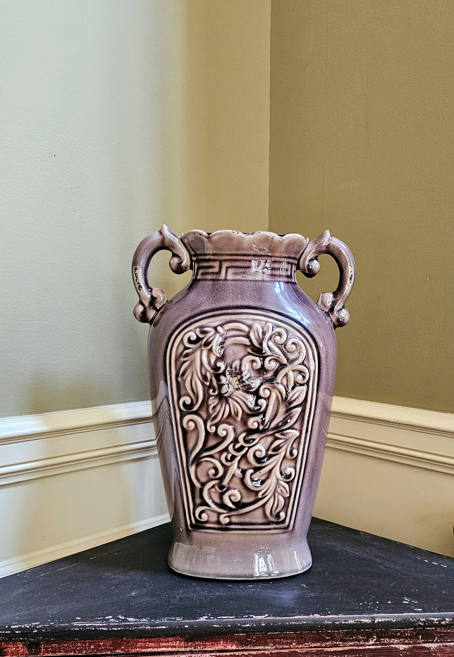 Purple Vase Home Decor Flower Amethyst Art Ceramic Vintage Medium Large ...