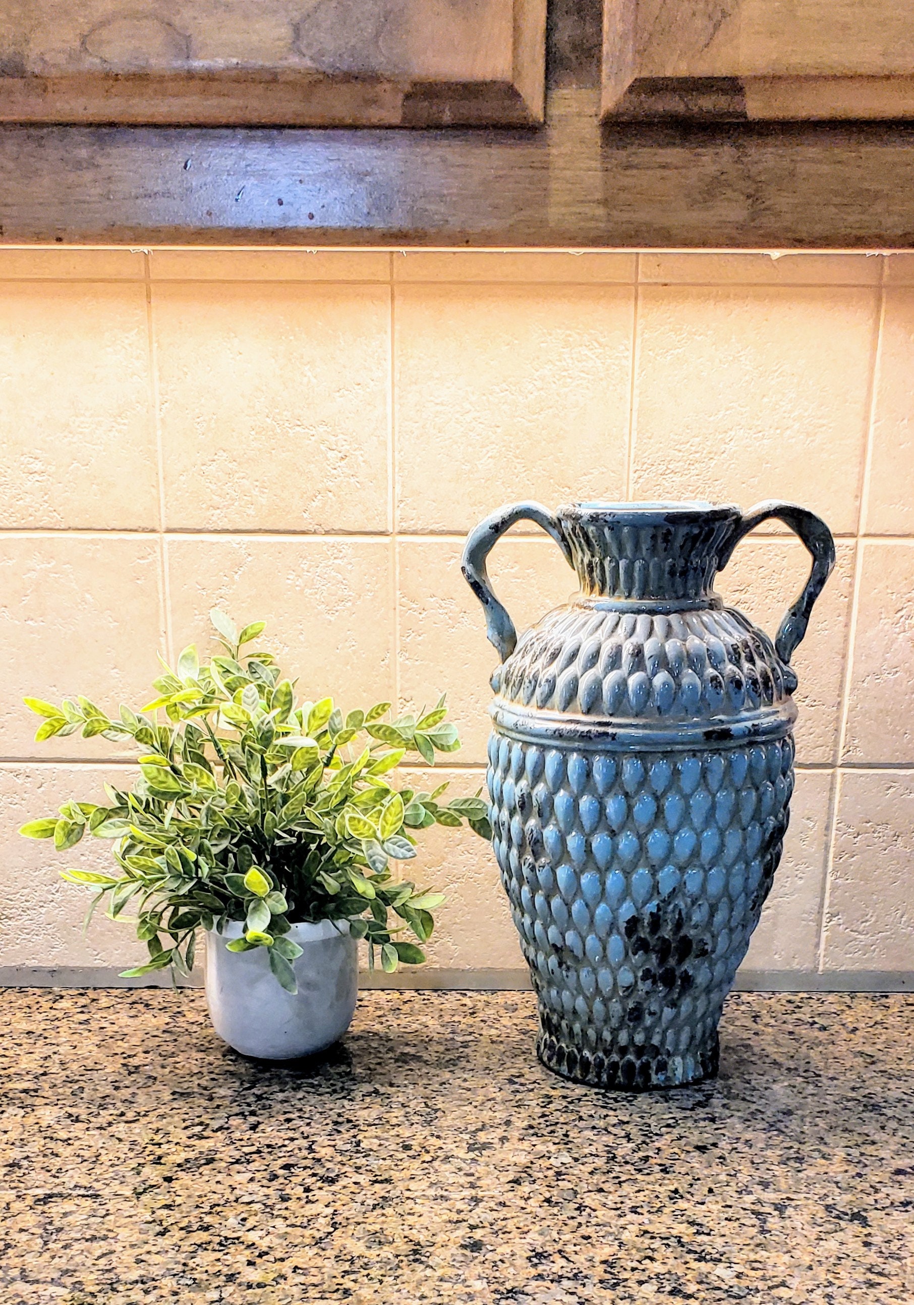 Rustic Teal Blue Flower Vase Home Decor Distressed Jar Housewarming ...