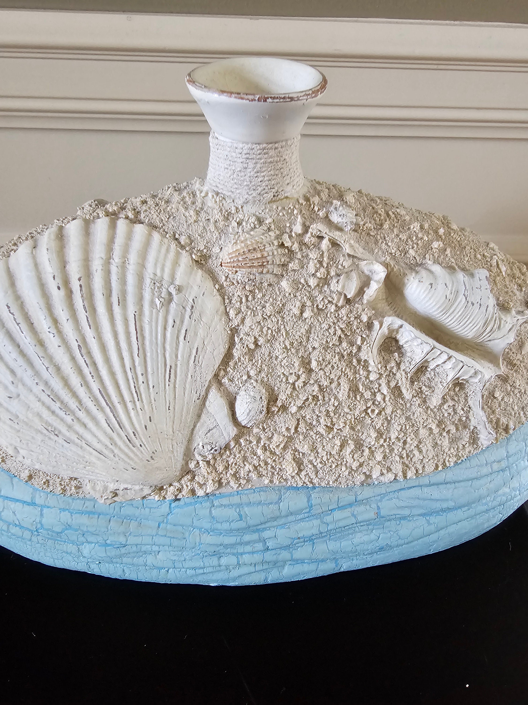Shell Vase Vintage Coastal Decor White and Blue Resin Beach Home Flower ...