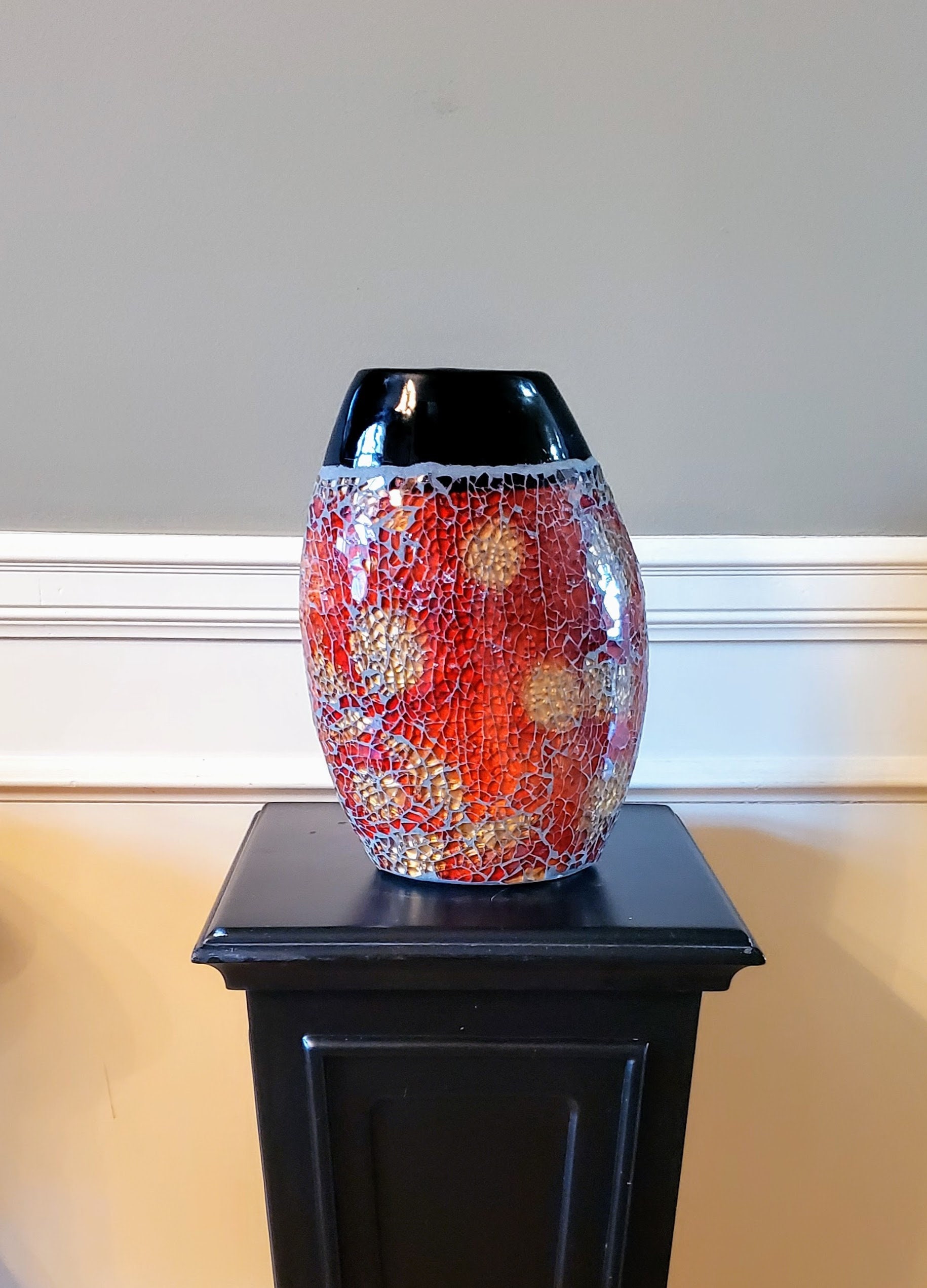 Red and Gold Crackled Ceramic Vase 9th Anniversary Crackle Glaze ...