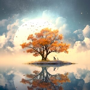 Autumn Tree in Front of a Full Moon Art Print High Quality - Etsy