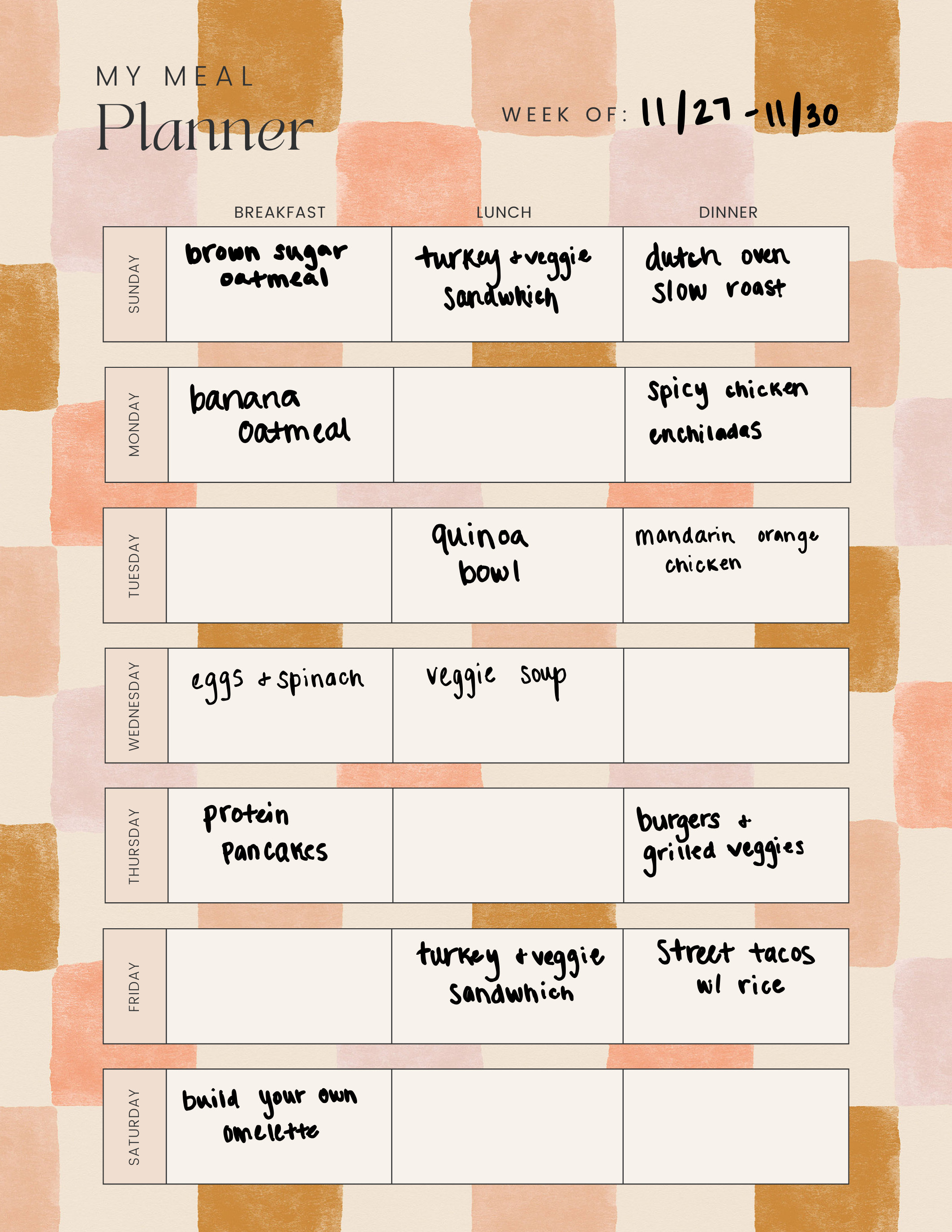 Weekly Meal Planner, Digital Printable Pages for 7 Day Meal Planning ...