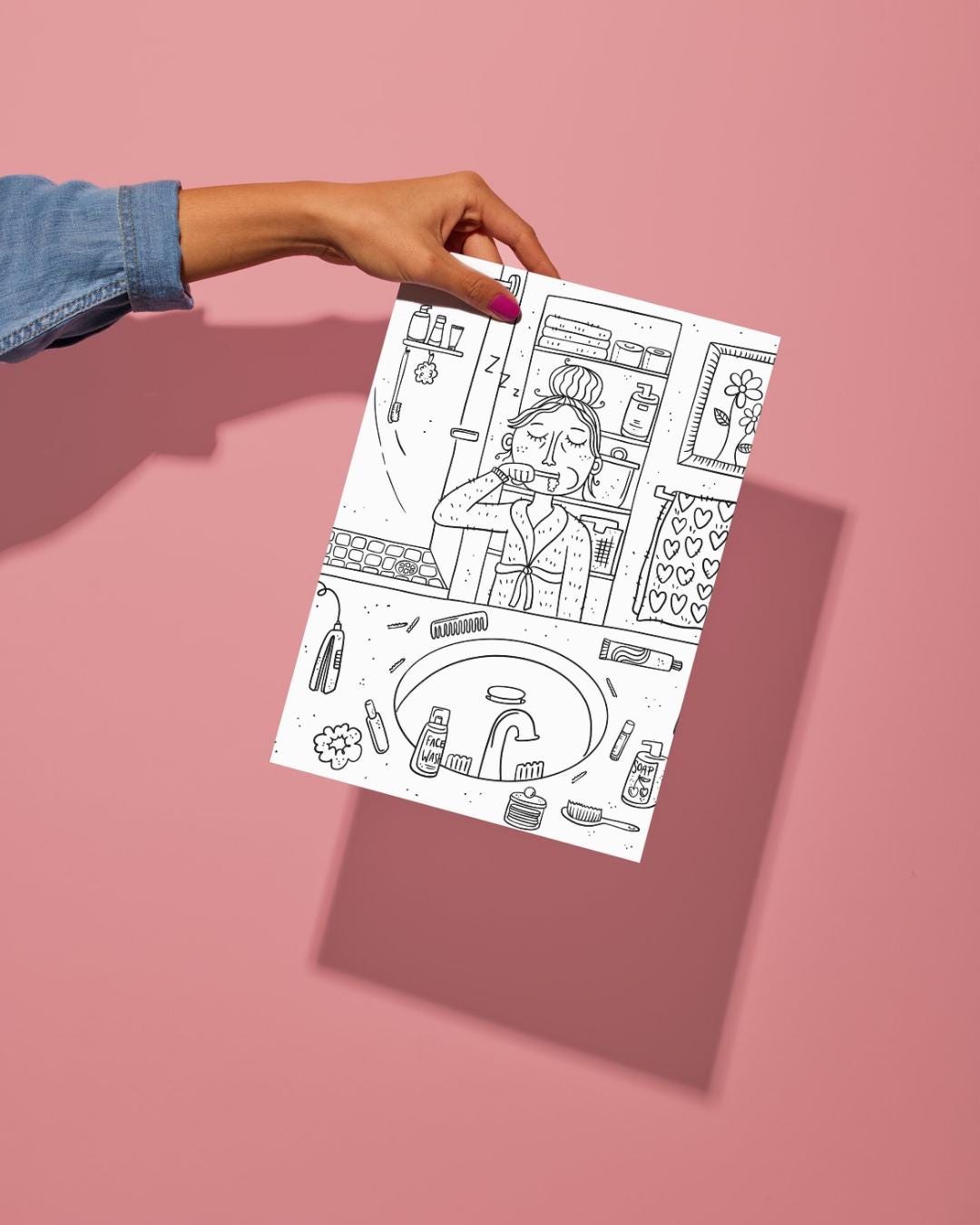 Morning Routine Coloring Page | Hand Drawn Self Care Scene | 8.5x11 ...