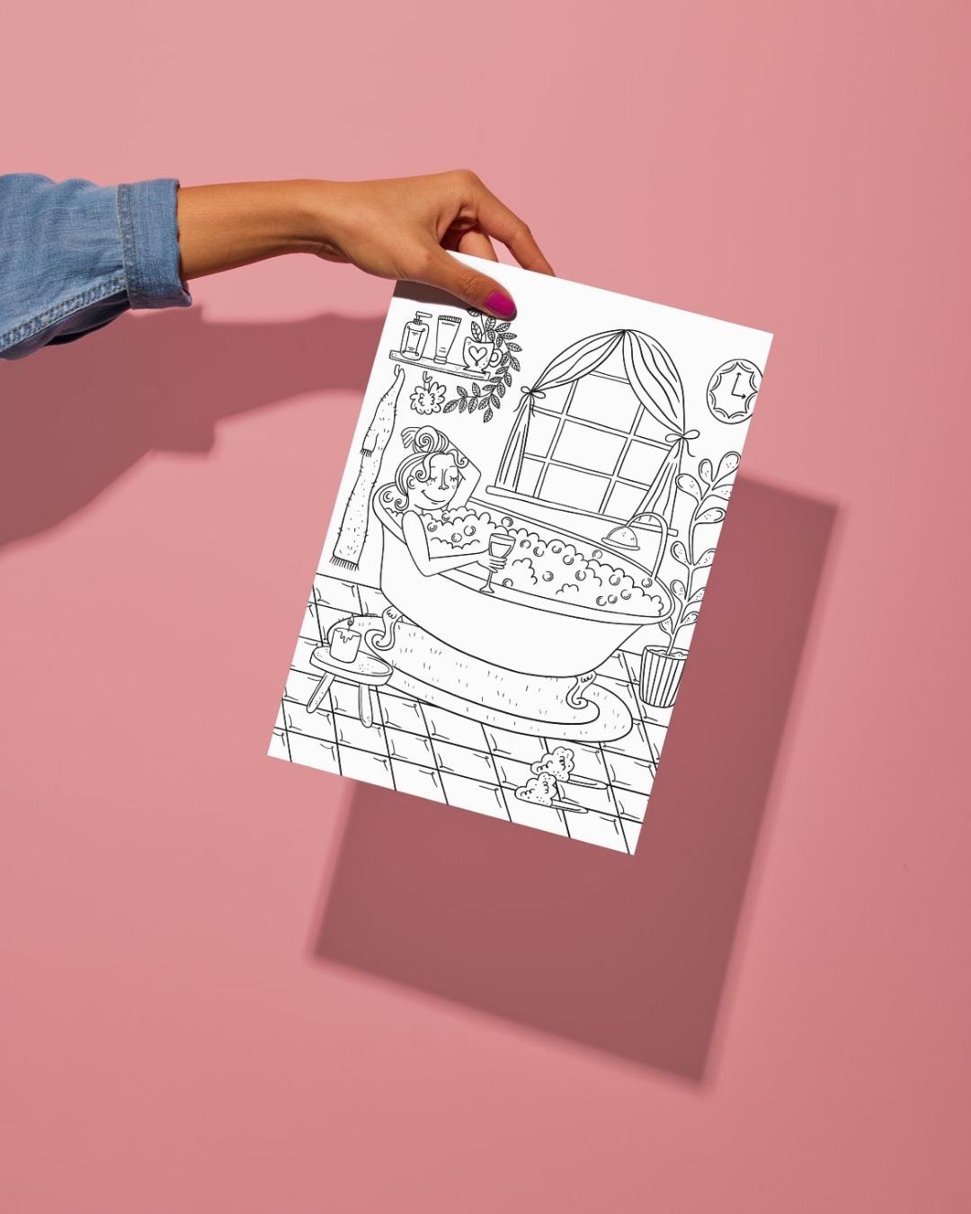 Bubble Bath Coloring Page Printable | Hand Drawn Self Care Scene | 8 ...
