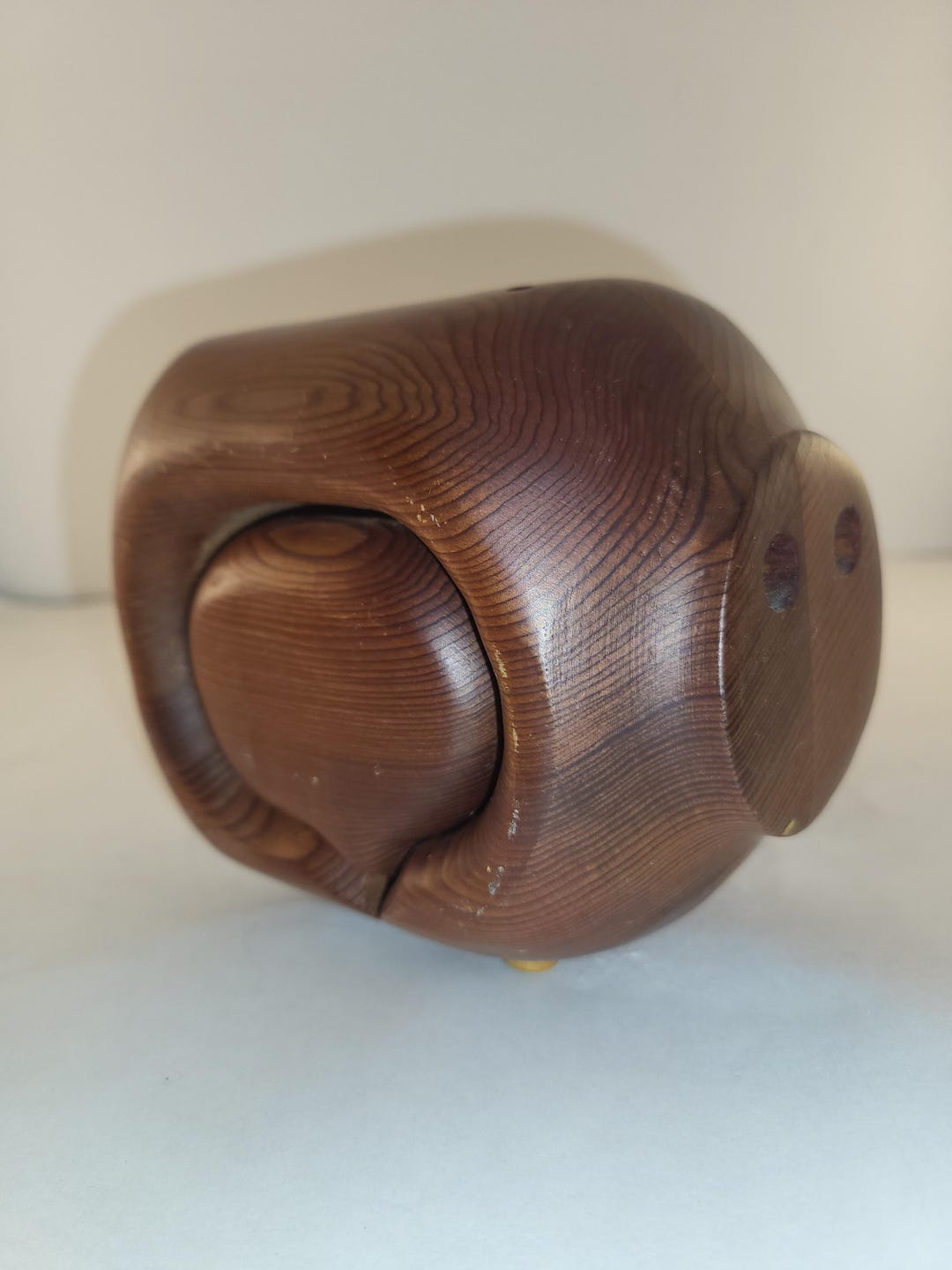 Vintage Hand Carved Redwood Pig Figurine Sliding Drawer Trinket Jewelry ...