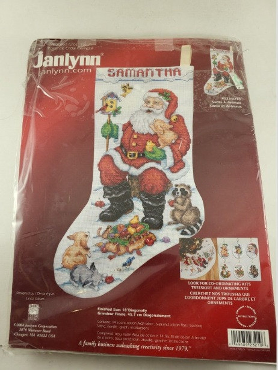 New Janlynn Counted Cross Stitch Christmas Stocking Kit Santa & Animals ...