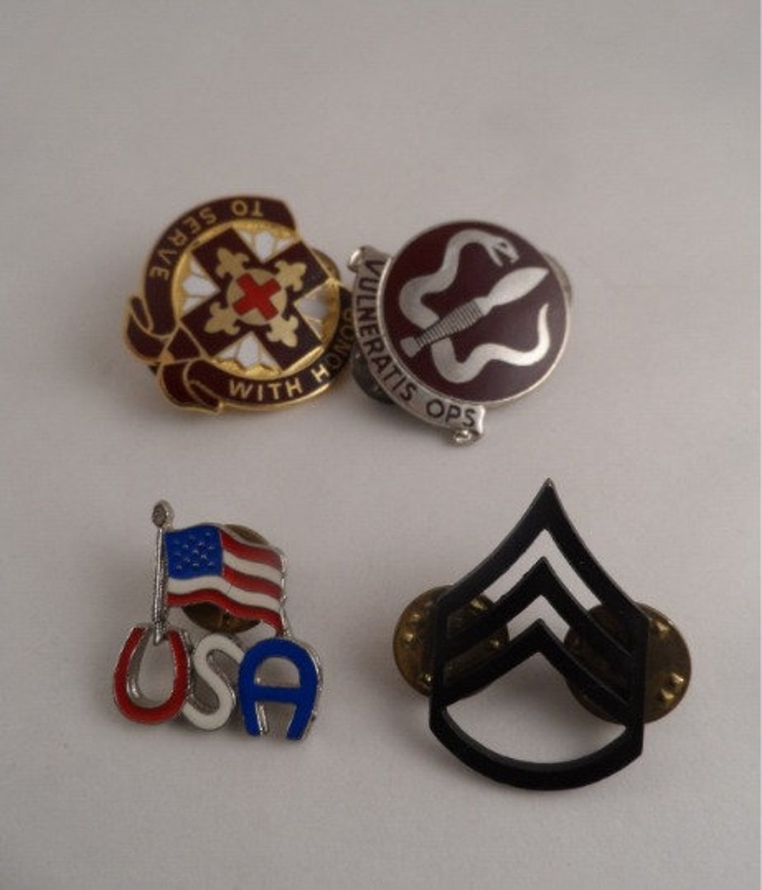 Lot of 4 Vintage Military Hat Pins U.S. Army Brass Staff Sgt. Medical ...