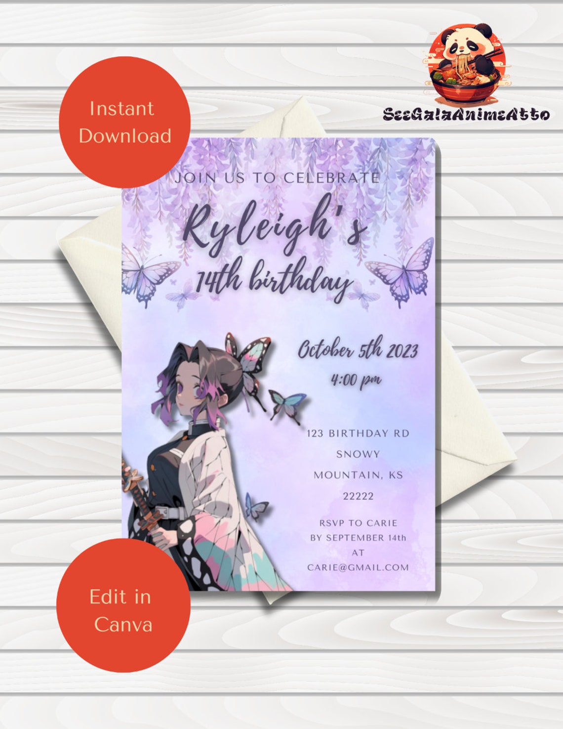 Anime Birthday Invitation Anime Theme Anime Style Editable Birthday ...