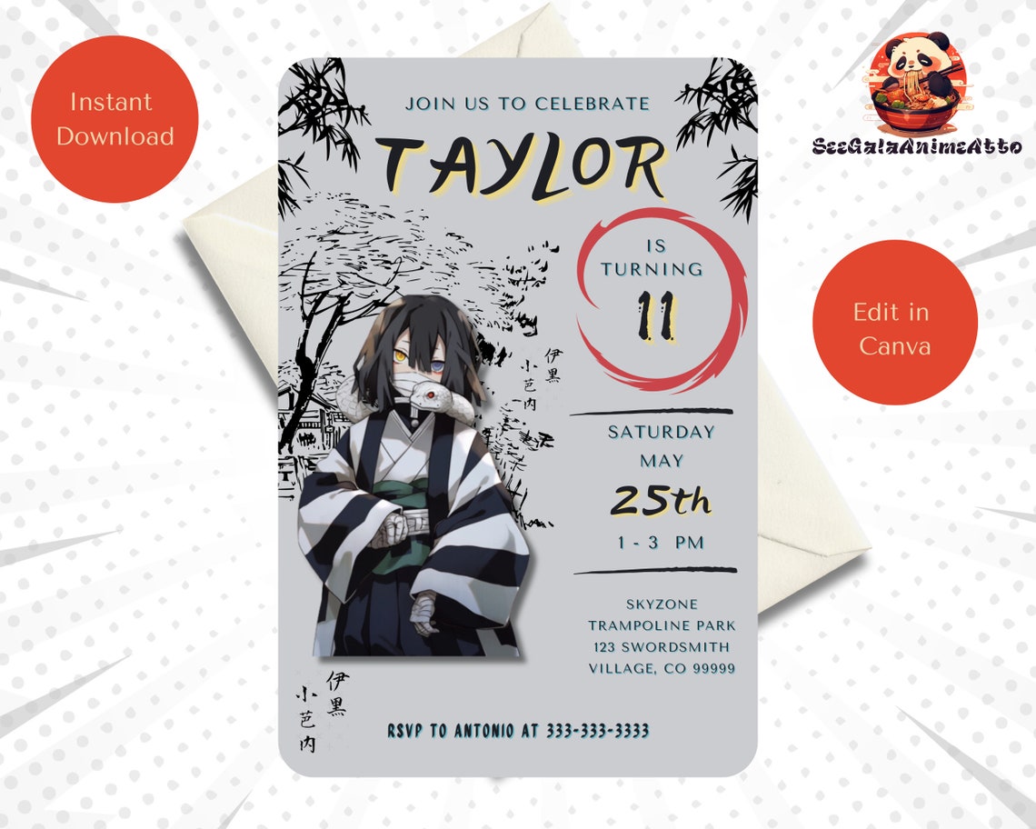 Editable Anime‑style Birthday Invitation • 5×7 Manga‑inspired Template ...