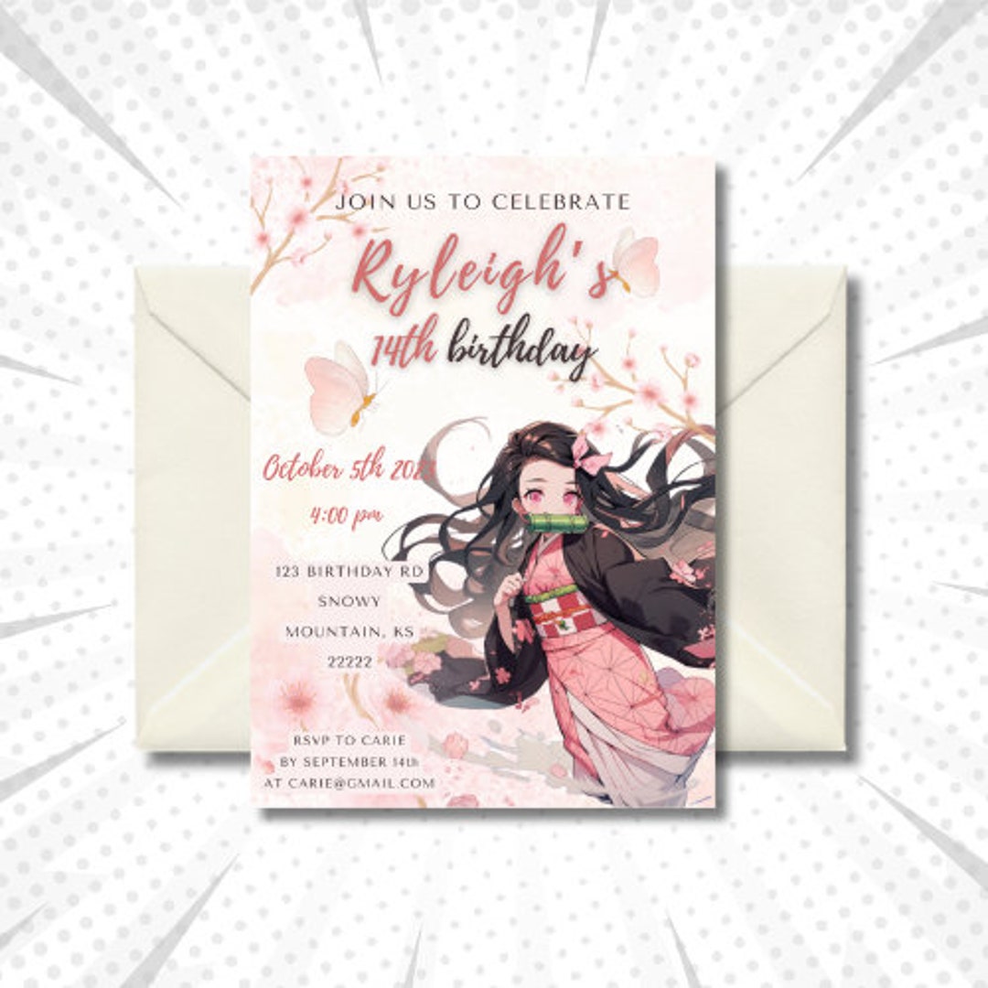 Anime Birthday Invitation Anime Theme Anime Style Editable Birthday ...
