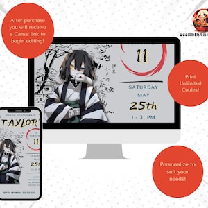 Editable Anime‑style Birthday Invitation • 5×7 Manga‑inspired Template ...