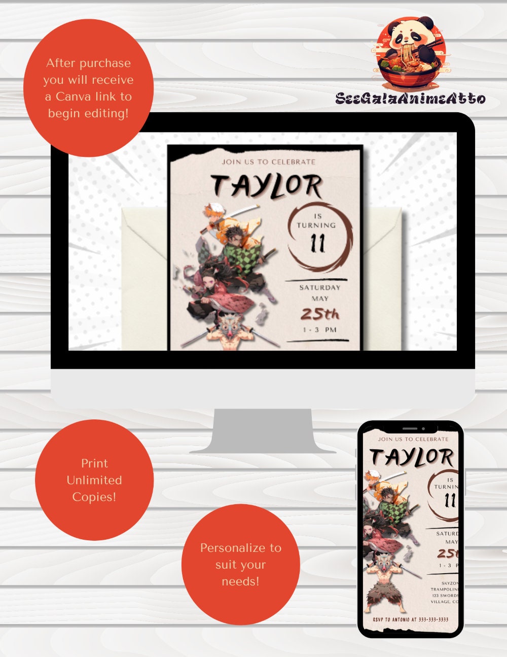 Anime Birthday Invitation Anime Theme Anime Style Editable Birthday ...