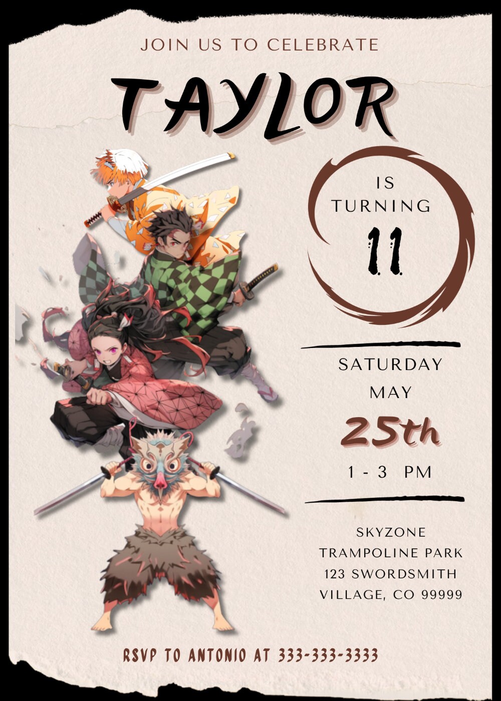 Editable Anime‑style Birthday Invitation • 5×7 Manga‑inspired Template ...
