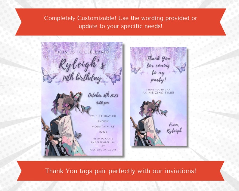 Editable Anime Thank You Tags • 2.5″ Favor Labels • Canva Template ...