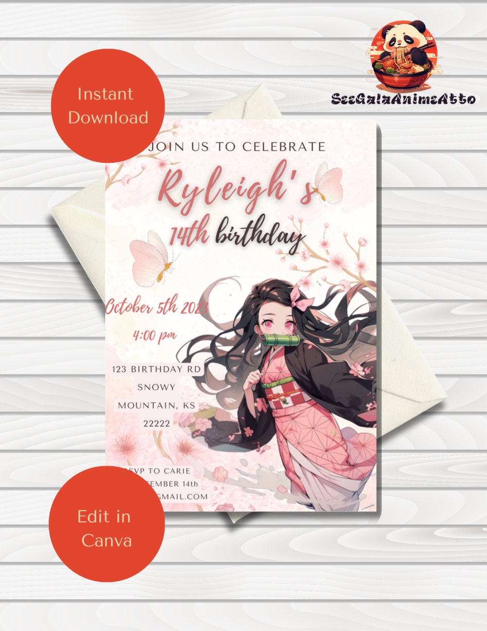 Editable Anime‑style Birthday Invitation • 5×7 Manga‑inspired Template ...