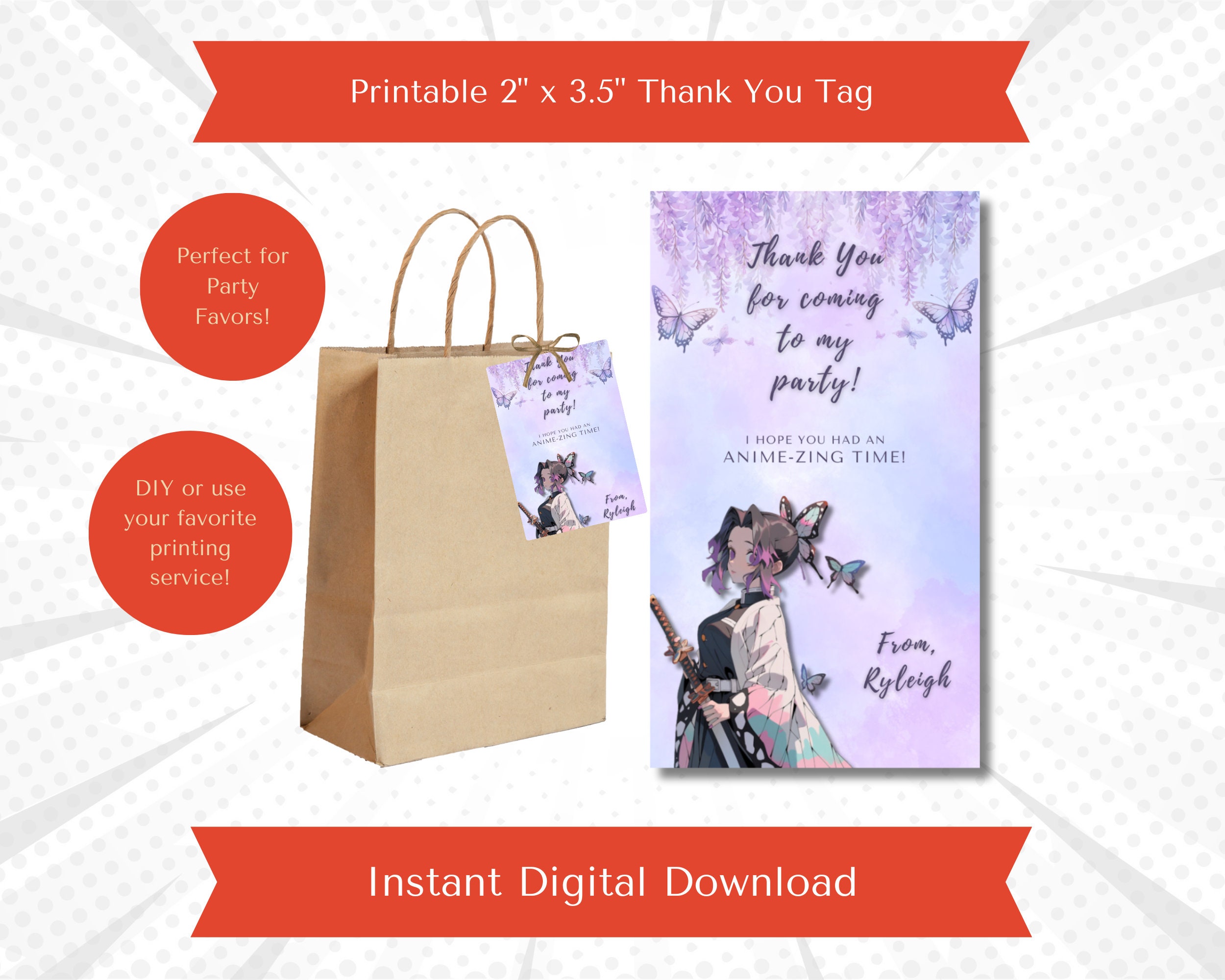 Anime Thank You Tags Anime Party Favors Editable Thank You Tags Anime ...