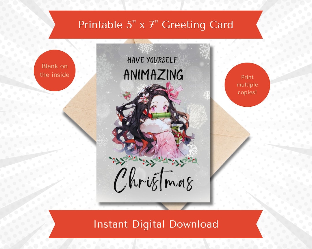 Anime Christmas Card Printable Anime Holiday Card Manga Christmas Card ...