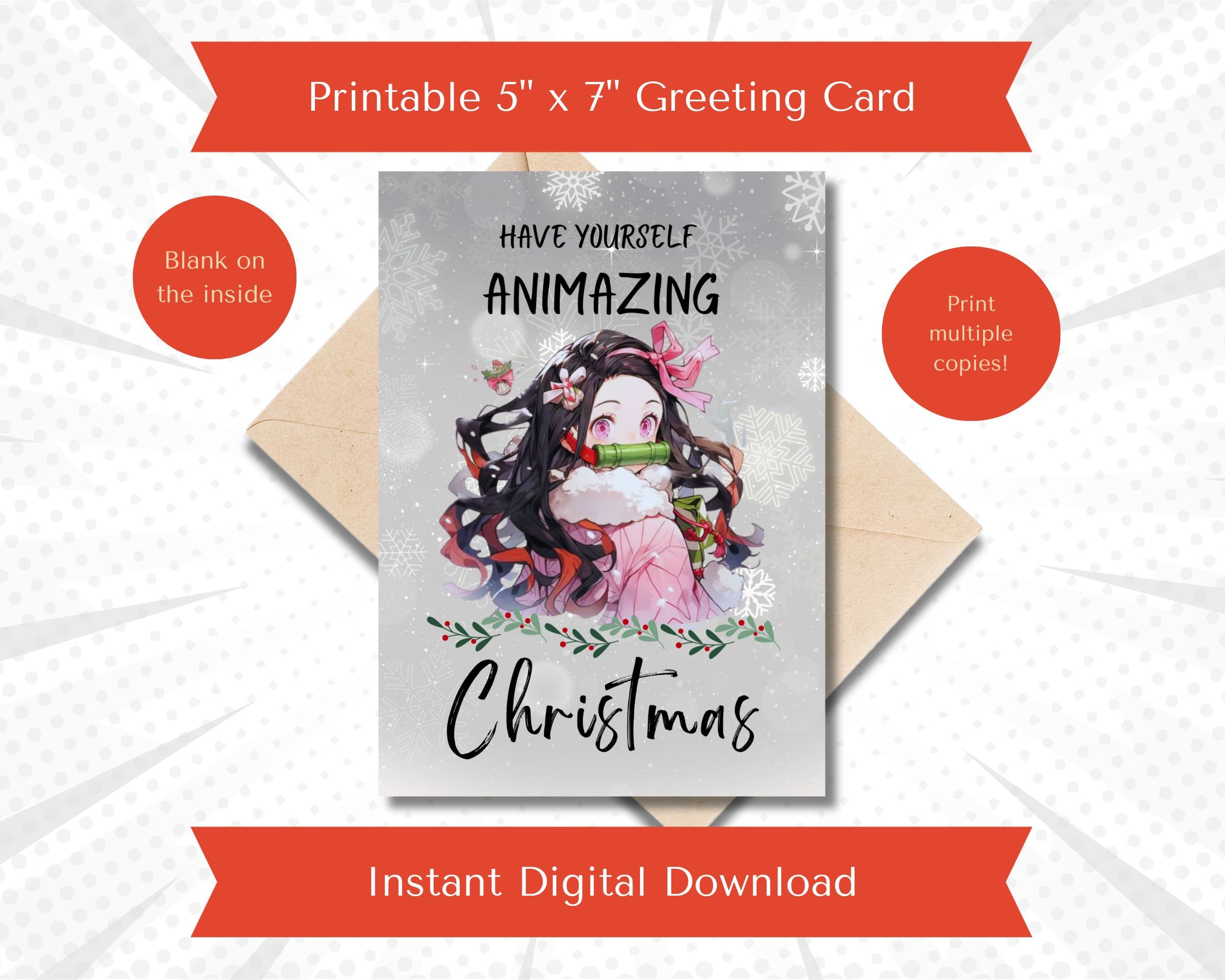 Anime Christmas Card Printable Anime Holiday Card Manga Christmas Card ...