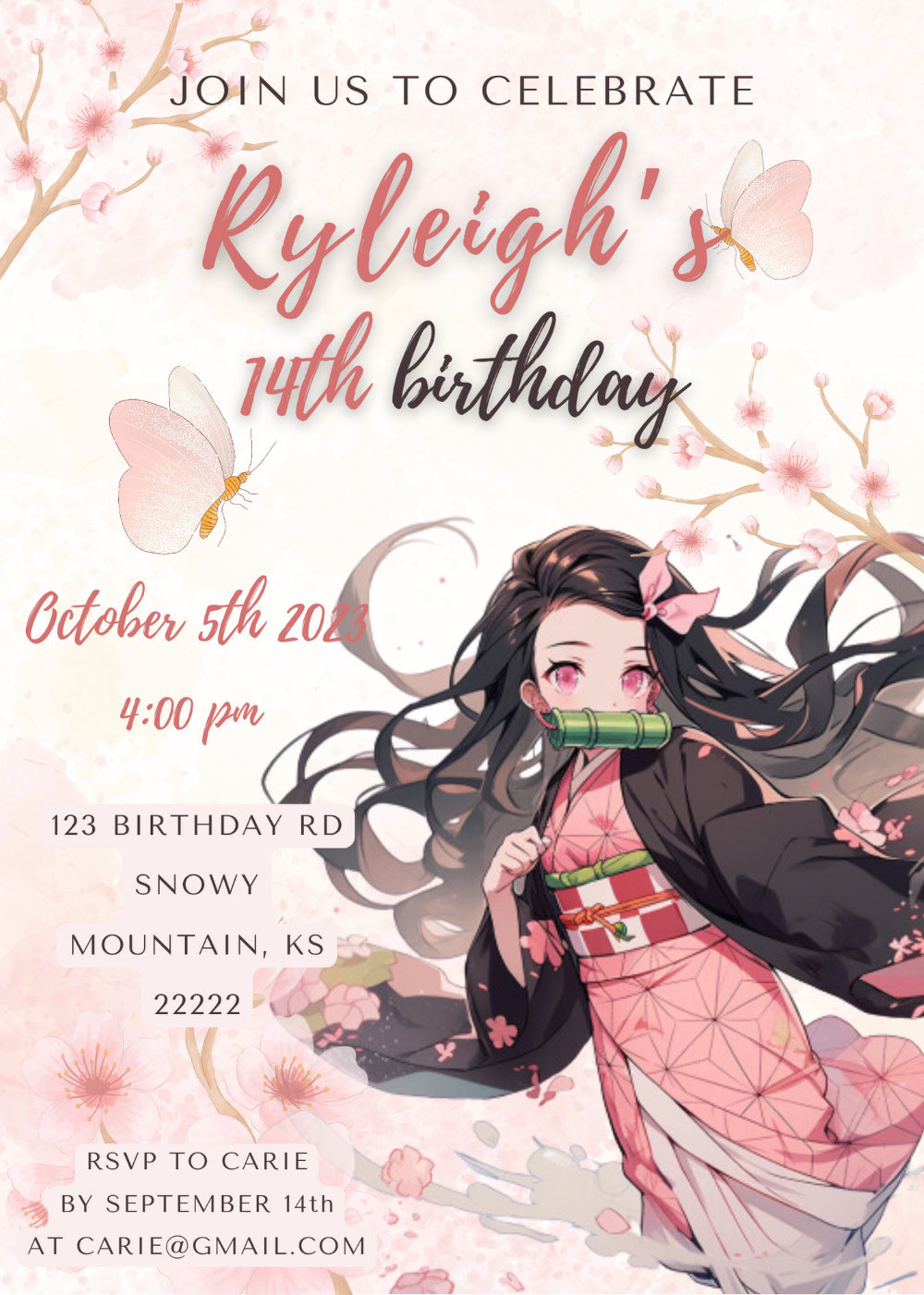 Anime Birthday Invitation Anime Theme Anime Style Editable Birthday ...