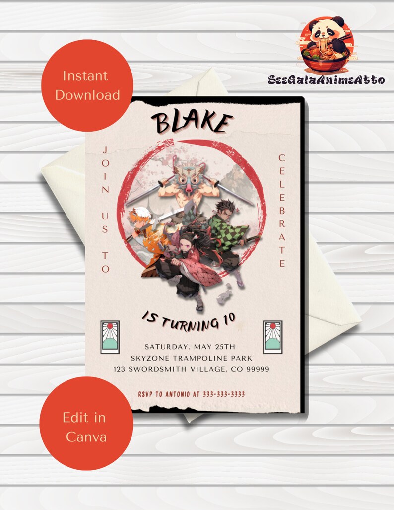 Anime Birthday Invitation Anime Theme Anime Style Editable Birthday ...