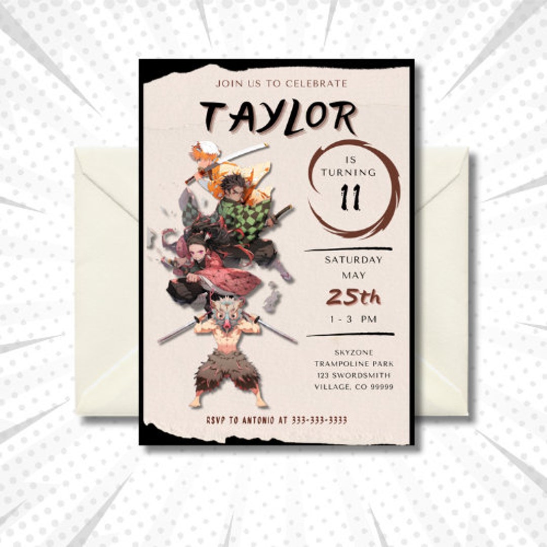 Anime Birthday Invitation Anime Theme Anime Style Editable Birthday ...