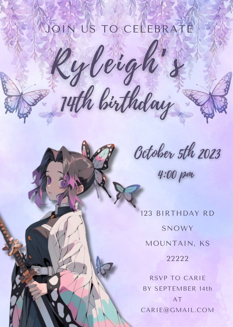 Anime Birthday Invitation Anime Theme Anime Style Editable Birthday ...