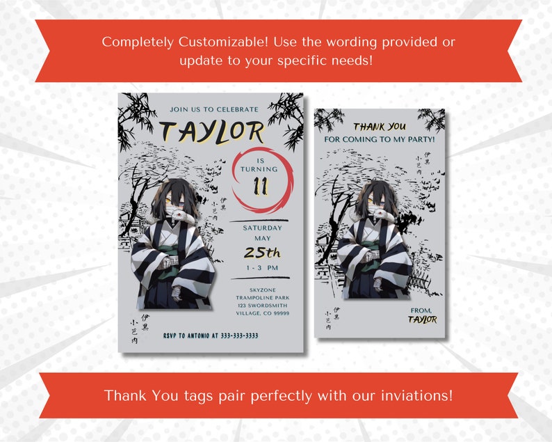 Anime Thank You Tags Anime Party Favors Editable Thank You Tags Anime ...