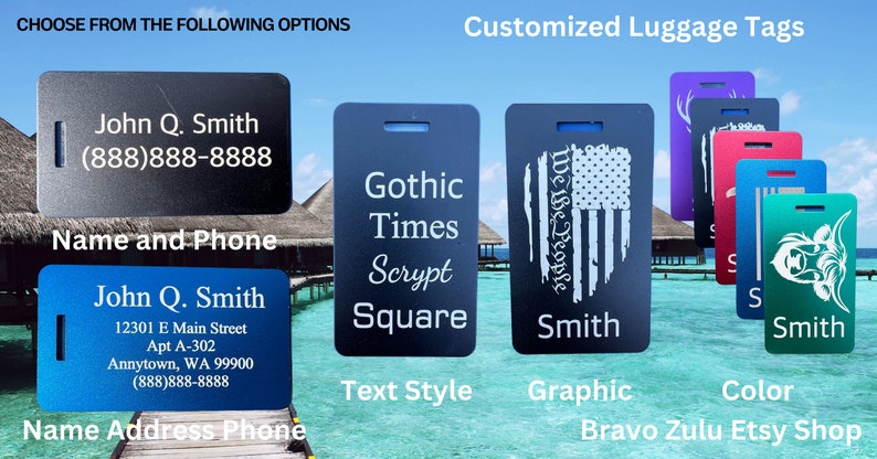 FOUR Personalized Aluminum Luggage Tags for Travel. Select From Red ...