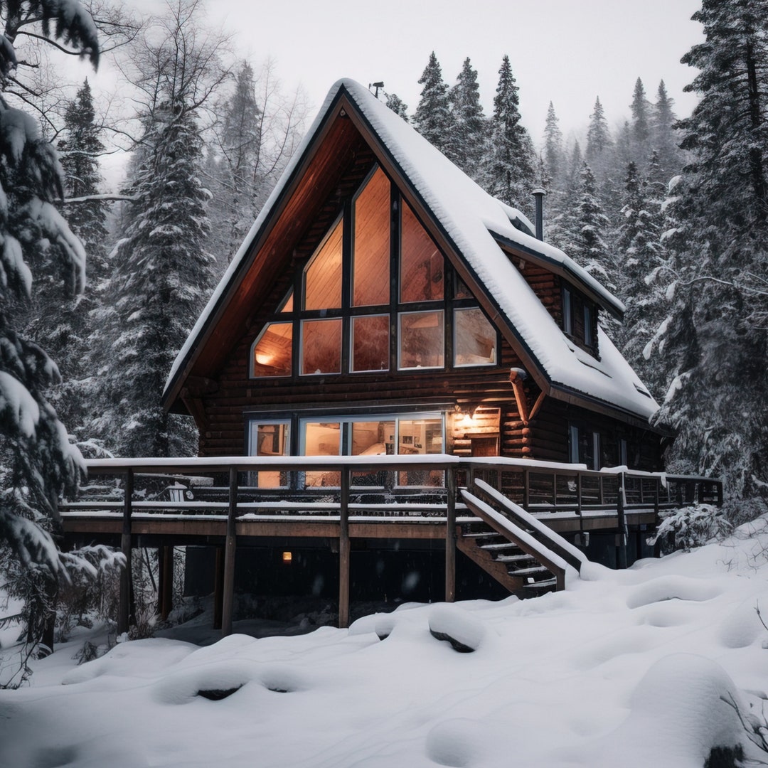Snowy Cabin in the Woods Background, Snowy Cabin Background, Snow Cabin ...