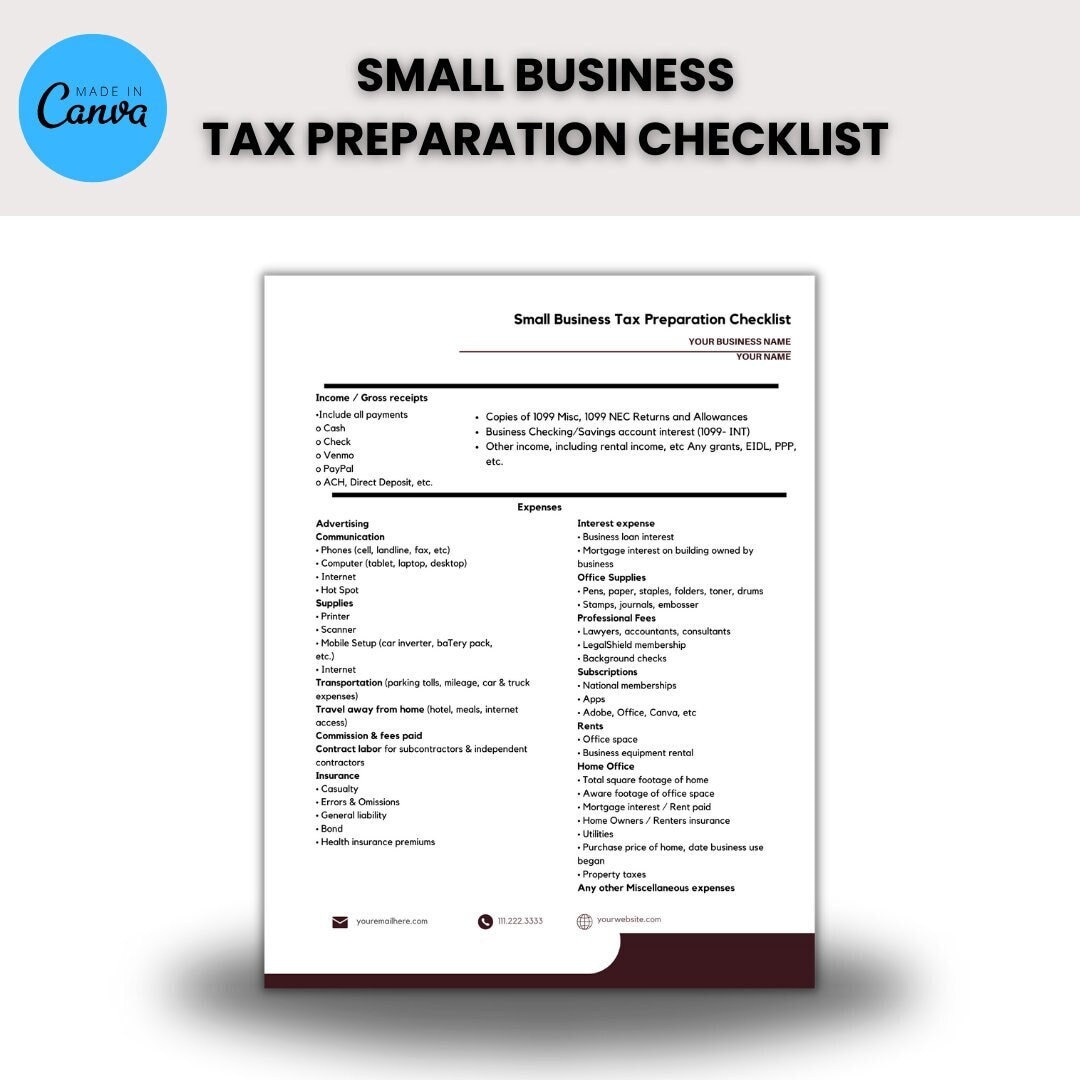 Small Business Tax Checklist | Small Business Tax List | Small Business ...