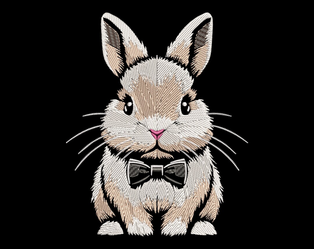 Dapper Bunny Boy Embroidery Design - Cute Rabbit With Bow Tie for Dark ...