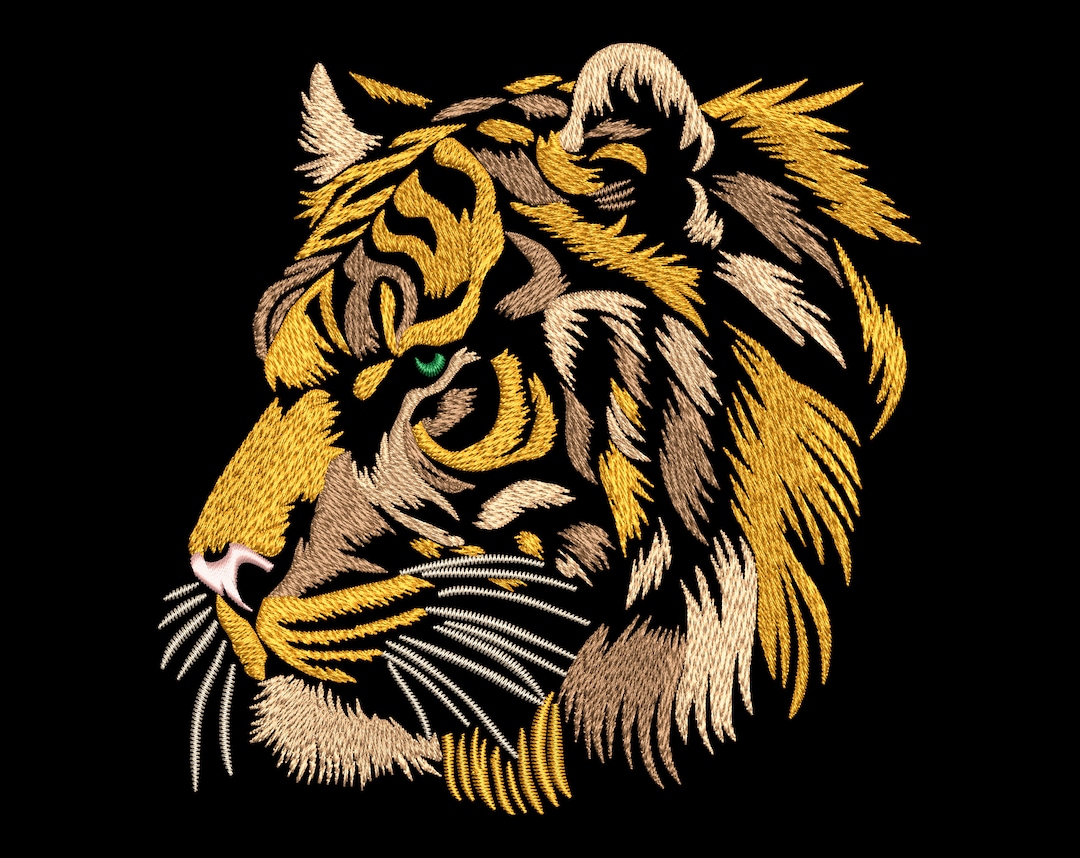 Elegant Tiger Face Embroidery Design - Color Accented Wild Big Cat for ...