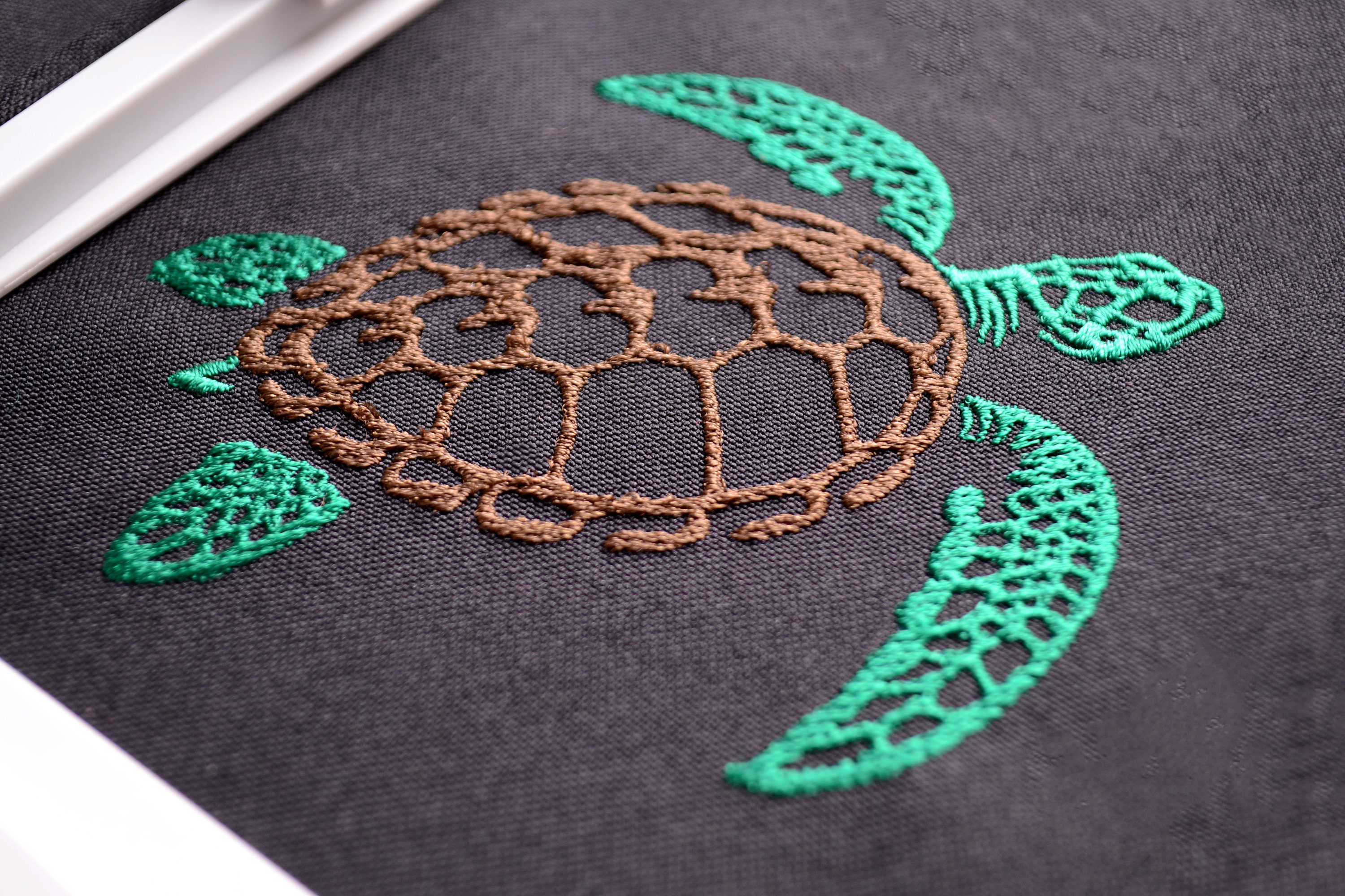 Marine Turtle Embroidery Design Ocean-inspired Pattern for Black Fabric ...