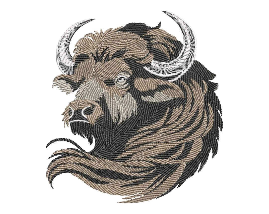 Majestic Buffalo Portrait Embroidery Design - Rustic Animal Head ...