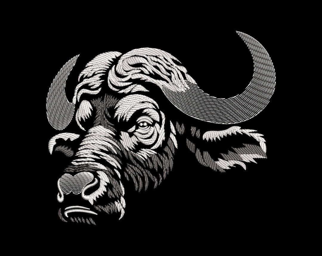 Black and White Buffalo Head Embroidery Design - Majestic Wild Animal ...