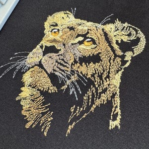Lioness Embroidery Design – Realistic Big Cat Pattern for Dark Textiles ...