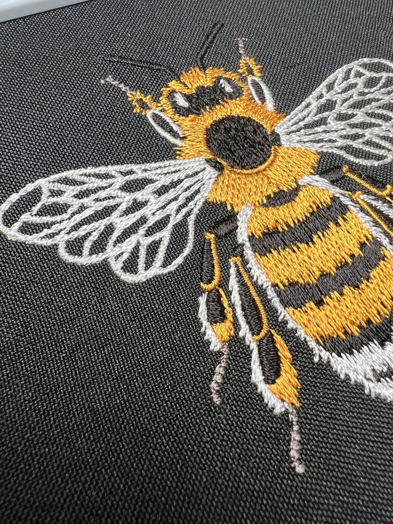 Golden Honeybee Embroidery Design Realistic Insect for Dark Fabric ...