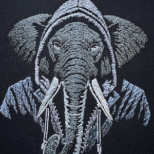 Urban Elephant Embroidery Design - Majestic Elephant With Hoodie ...