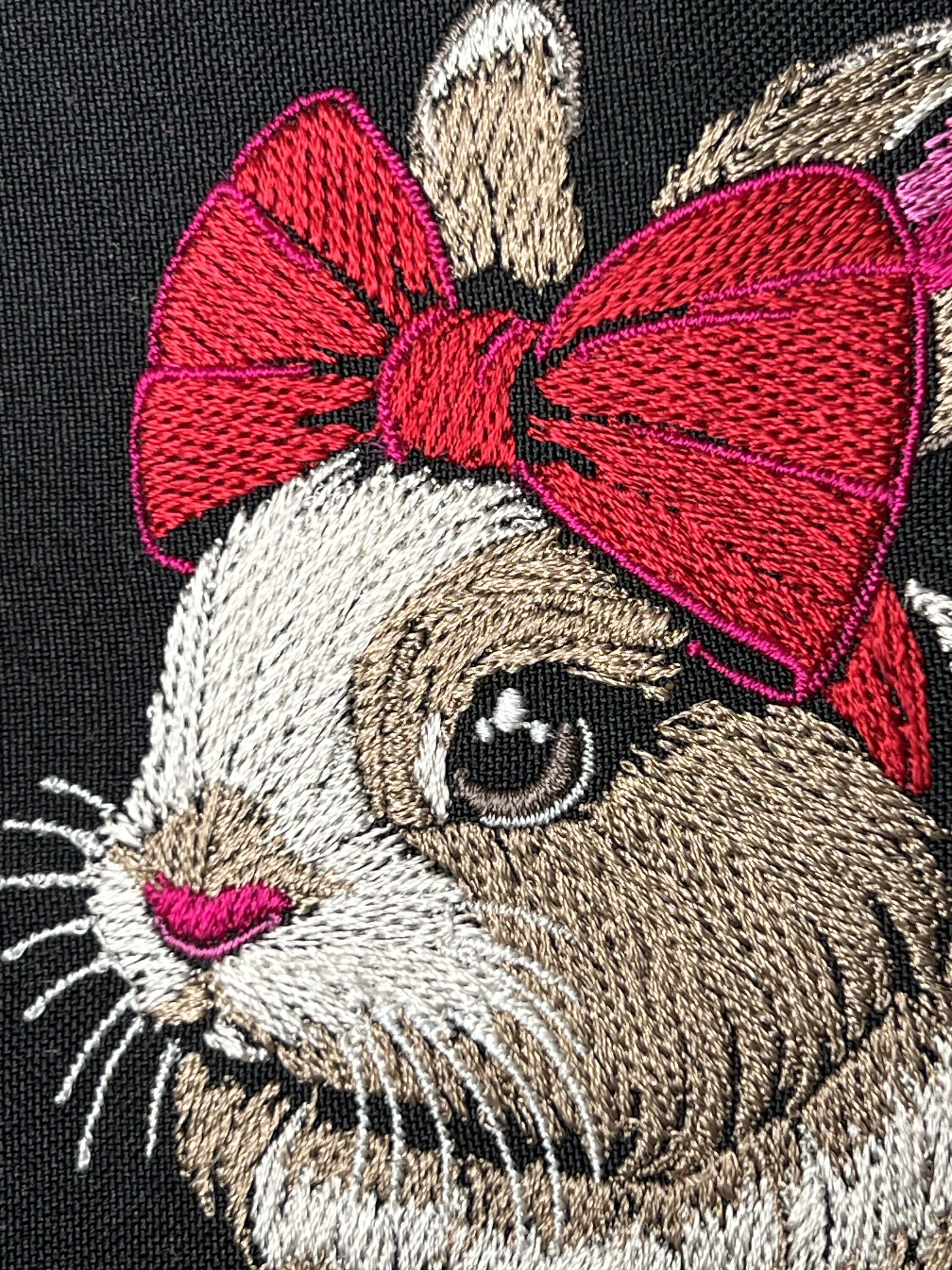 Adorable Rabbit Head Embroidery Design Cute Bunny Red Bow for Dark ...
