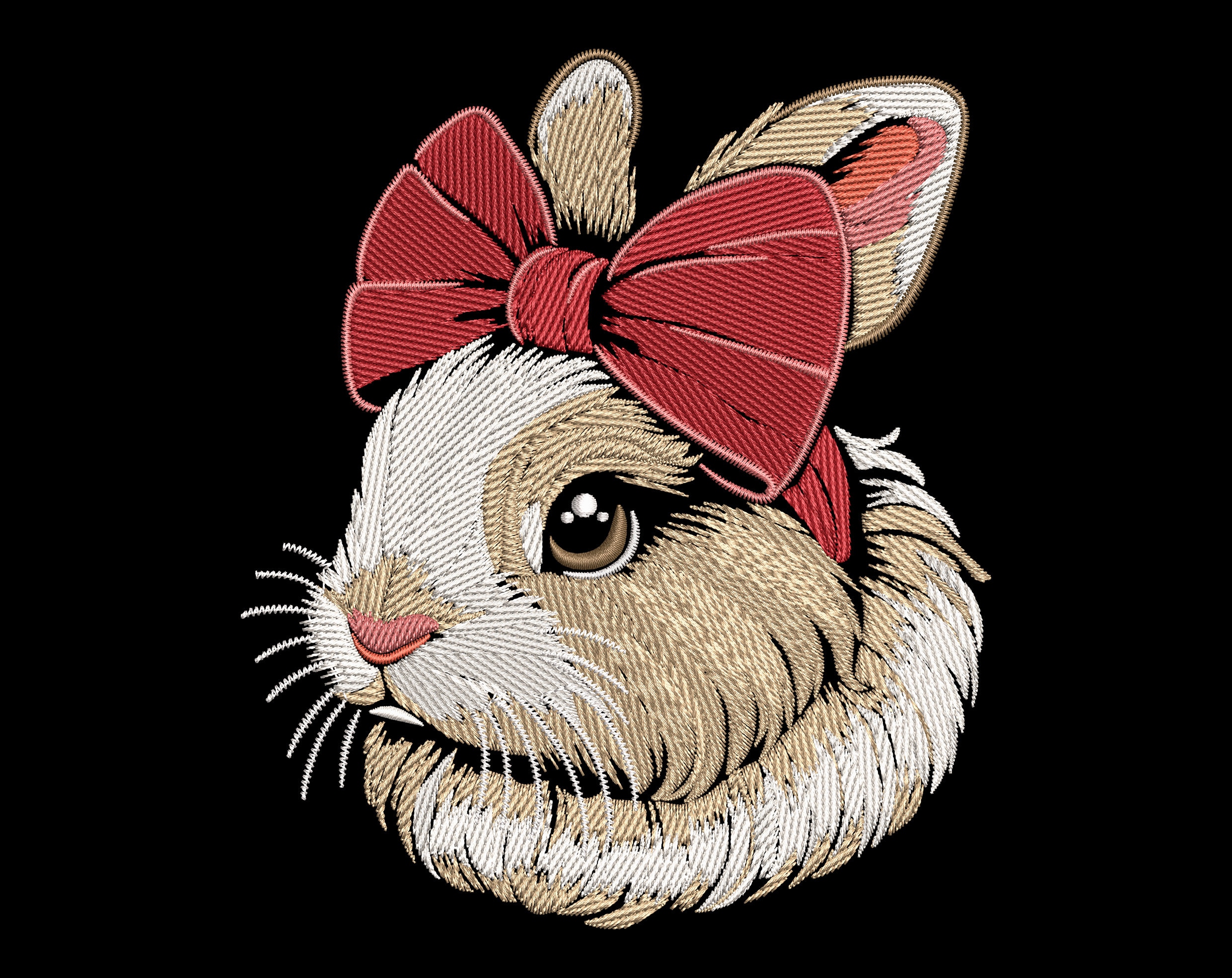 Adorable Rabbit Head Embroidery Design Cute Bunny Red Bow for Dark ...